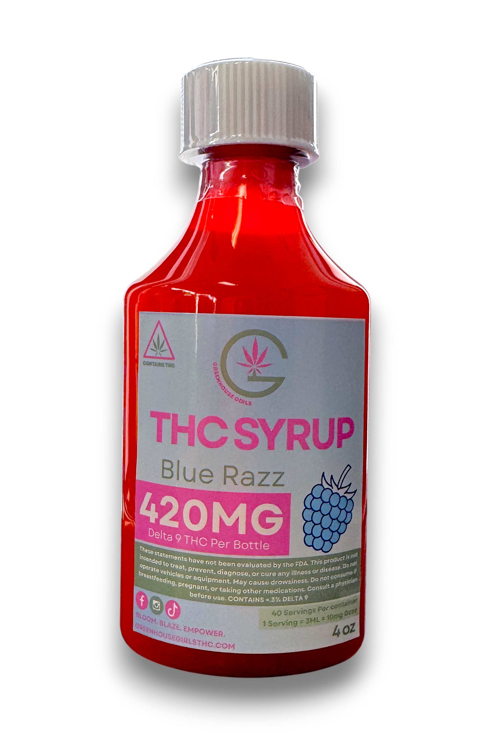420mg Delta-9 THC Syrup – Blue Raspberry – Greenhouse Girls